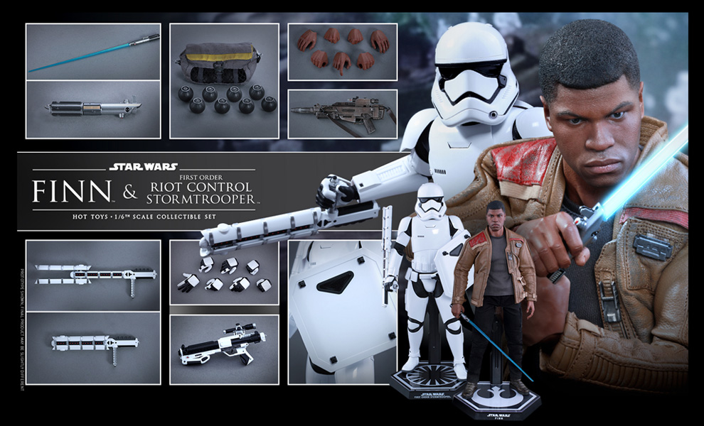 Finn and First Order Riot Control Stormtrooper Star Wars The Force Awakens Movie Masterpiece Series Sixth Scale Figure Set by Hot Toys 902626