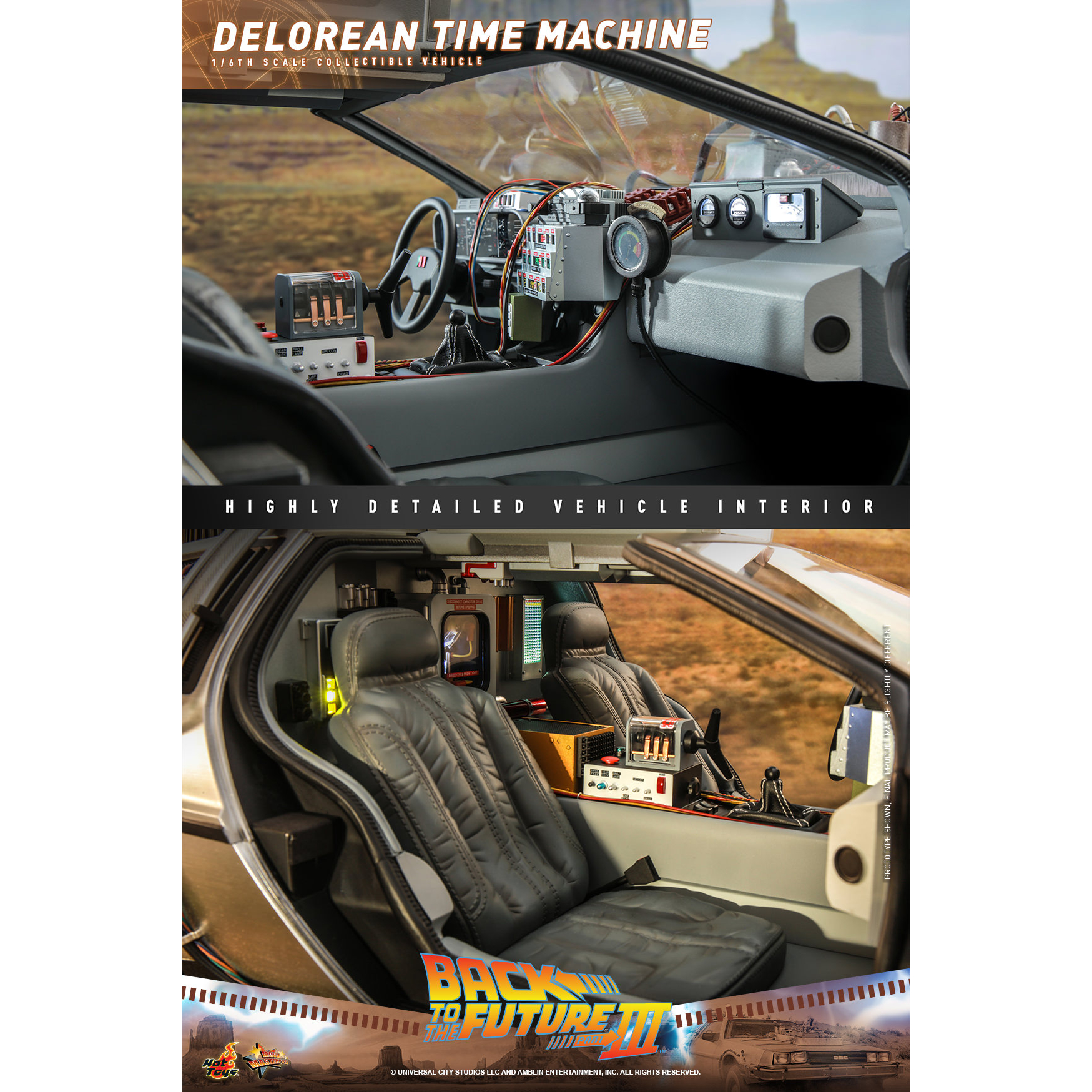 Back to the Future III - DeLorean Time Machine 1:6 Scale Figure Accessory Hot Toys 913042 MMS738